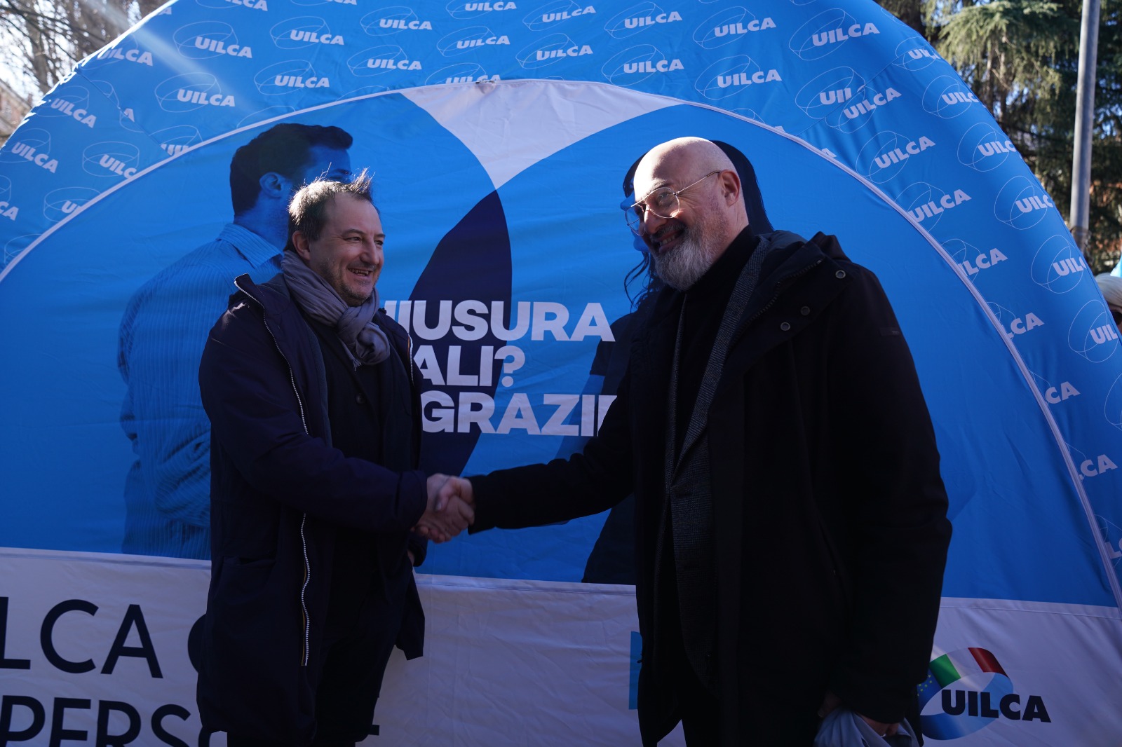 Bonaccini e Furlan - campagna Uilca contro la desertificazione bancaria